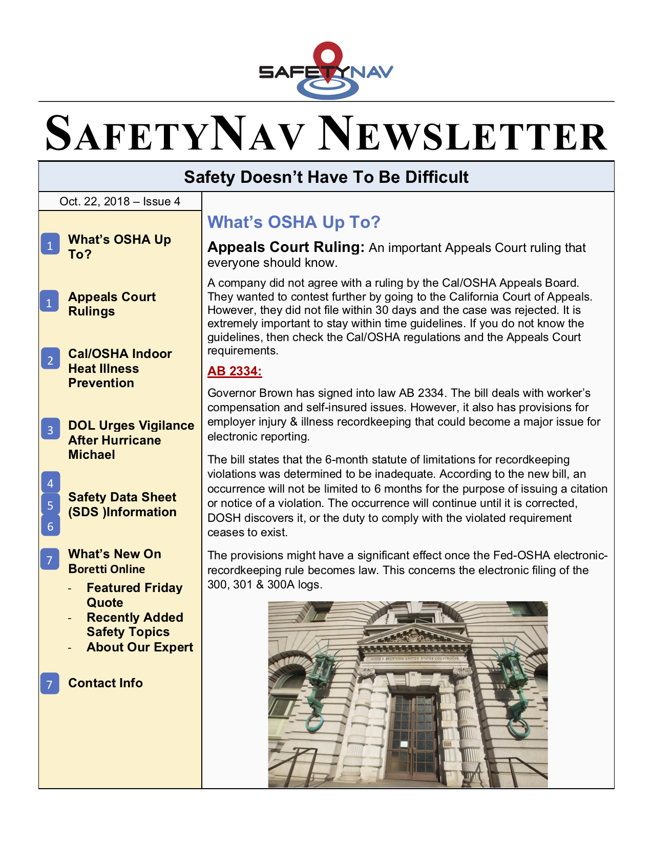 SafetyNav Newsletter #4 - Boretti, Inc.