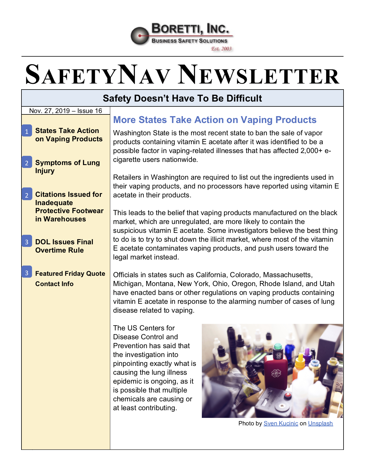 SafetyNav Newsletter #16 - Boretti, Inc.