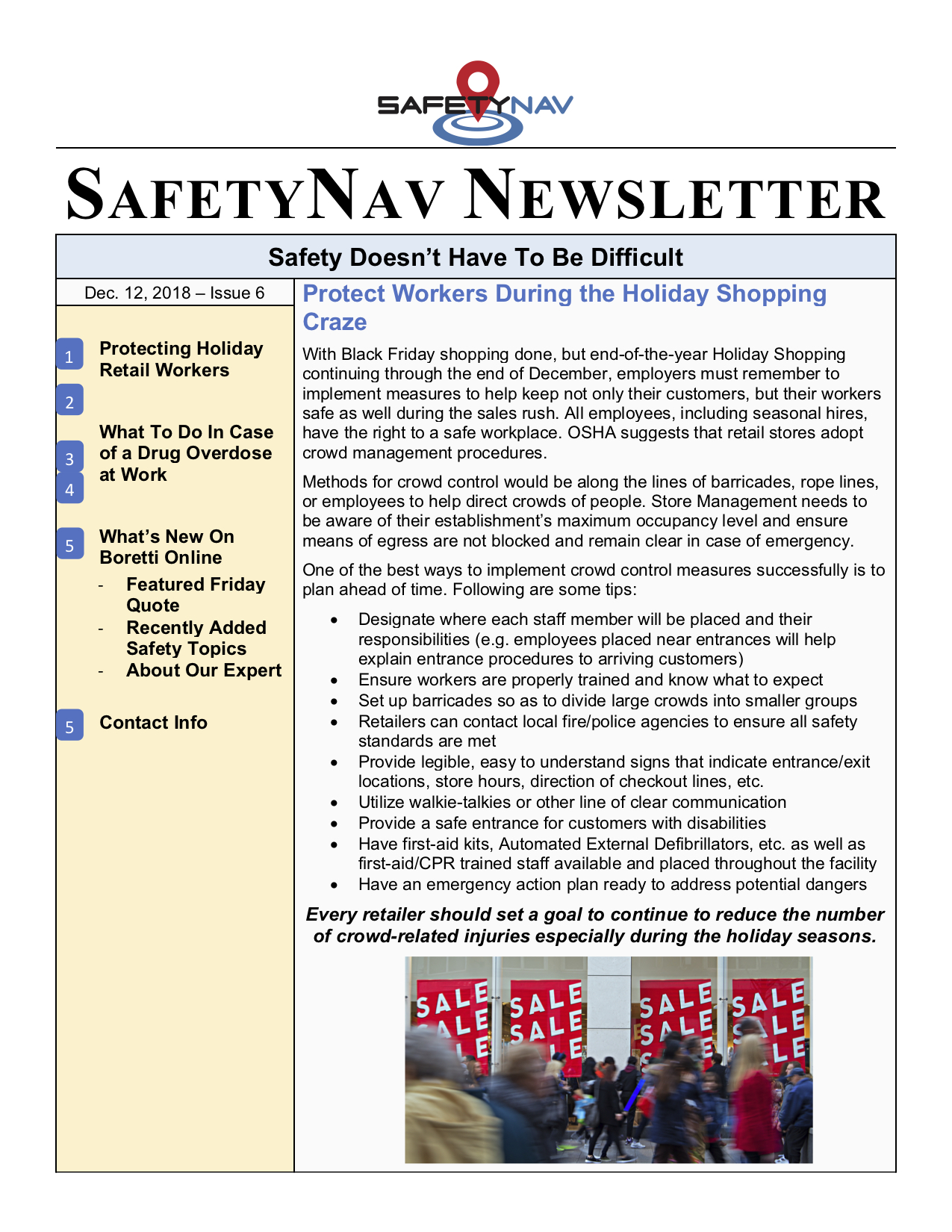 SafetyNav Newsletter #6 - Boretti, Inc.