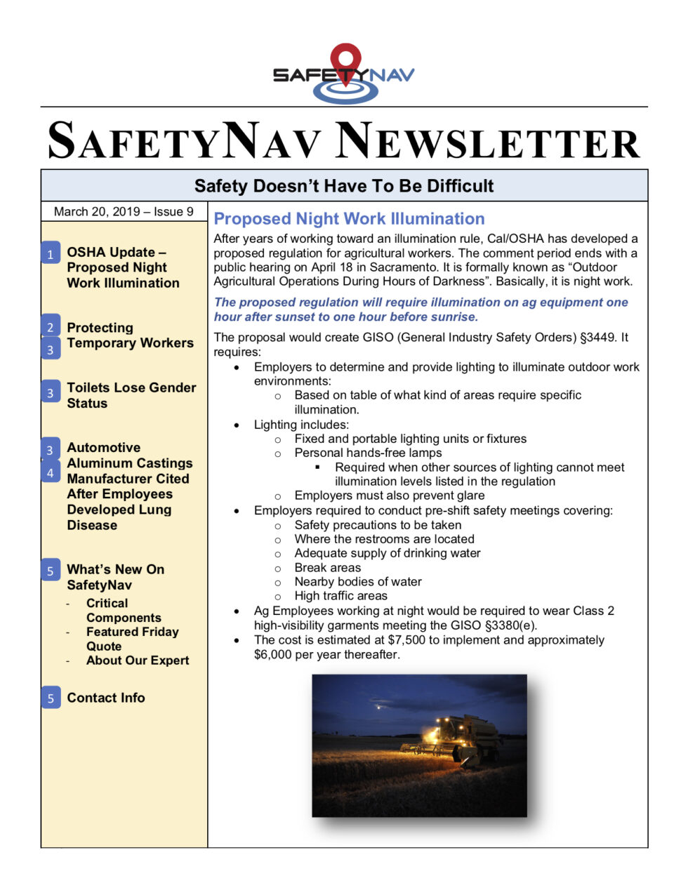 SafetyNav Newsletter #9 - Boretti, Inc.